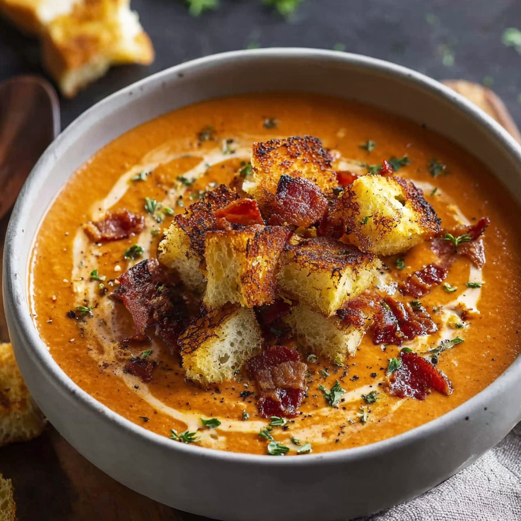 Fall Comfort Food: Tomato Bisque Topped with Grilled Cheese Bites ...